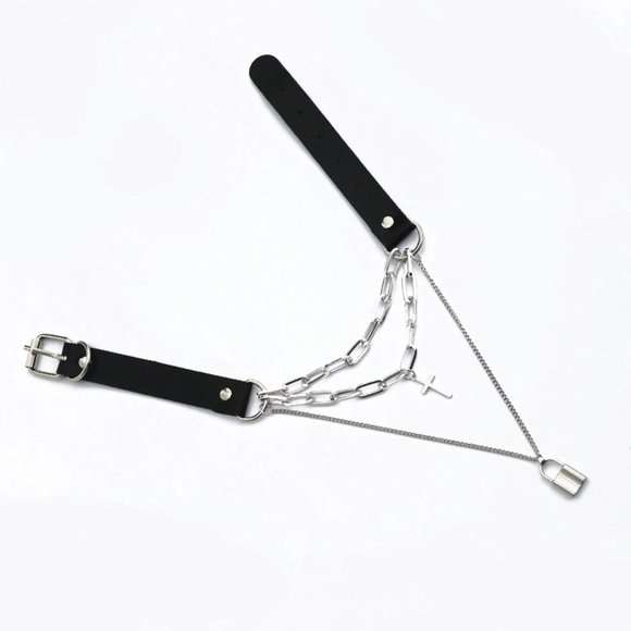 Arzo | Accessories | Cross On Lock Leather Chain Necklace | Poshmark